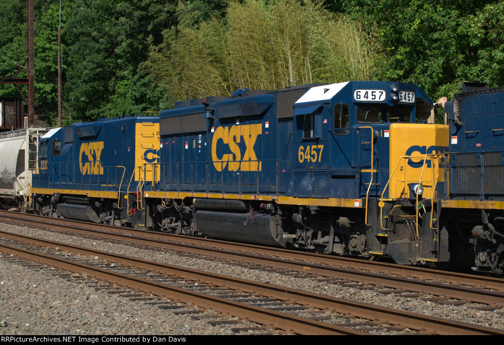 CSX GP40-2 6457 and Road Slug (GP35 shell) 2230 trails on Q439-03